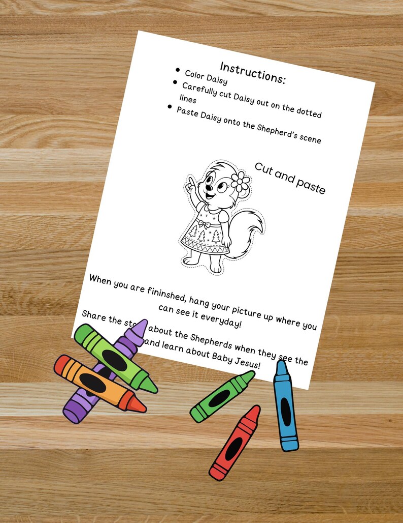 Nativity Shepherds Color Page, Color Cut Paste Activity, Daisy the ...