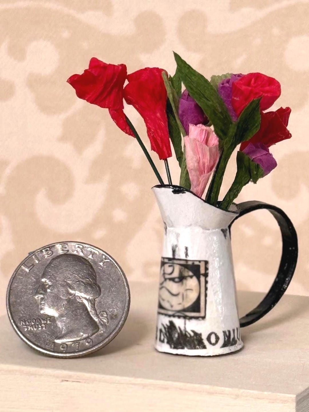Miniature Paper Pitcher With Paper Flowers for Doll House or ...