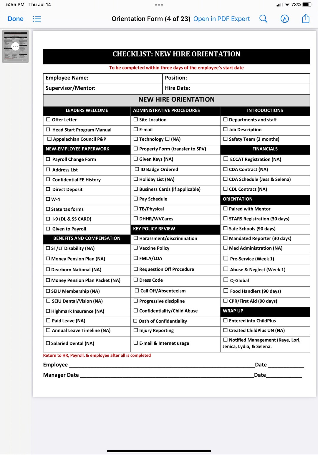 Human Resource Form Orientation File - Etsy