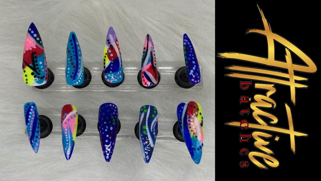 Hand-painted 90s Inspired Stiletto Press-on Nails V1 | Luxury Custom ...