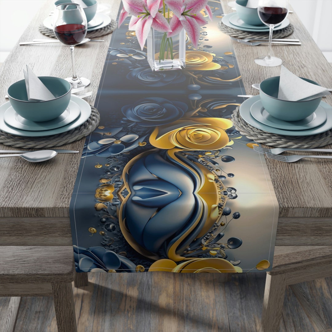 Blue & Yellow Roses Table Runner: Chic Floral Dining Decor - Etsy