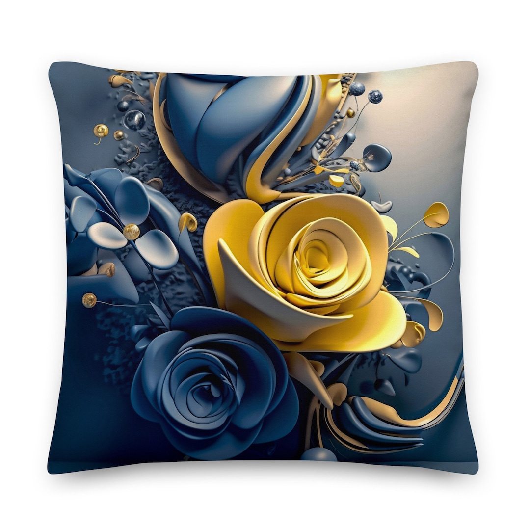 Blue and Yellow Roses Premium Pillow With Insert, Home Decor Accent ...