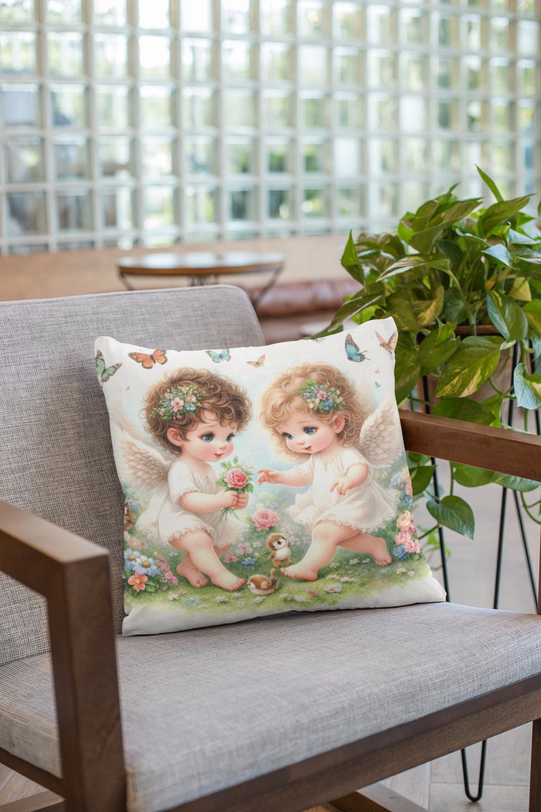 Baby Angels Pillow, Angelic Charm Decorative Throw Pillow, Bohemian ...