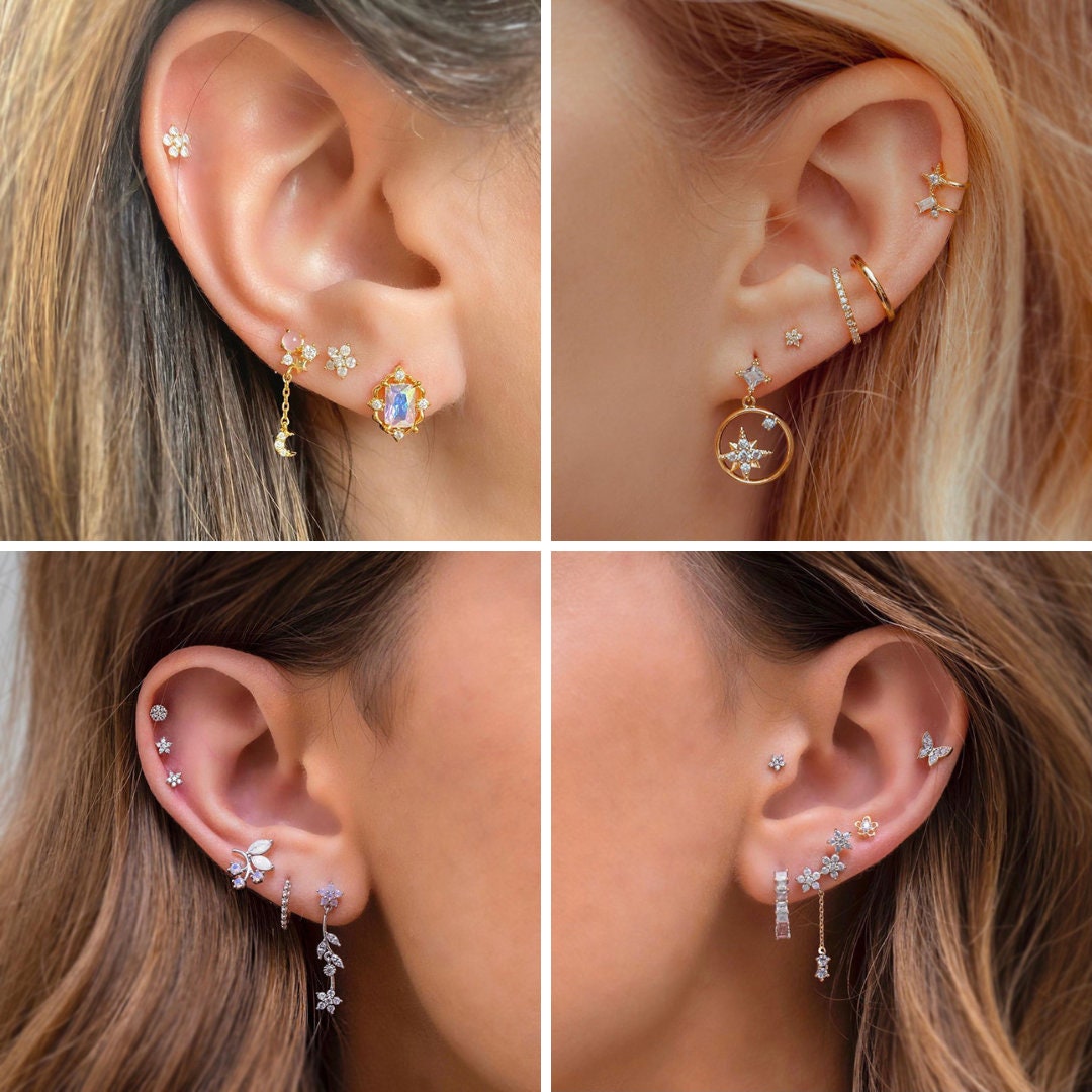 PIERCING EARRING, GOLD Earring Set, Minimalist Piercing Earrings ...