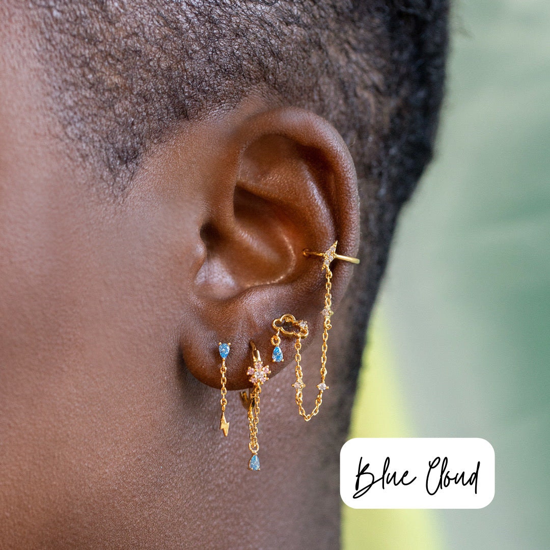 MULTIPLE CELESTIAL PIERCING Earrings Set Pink Moon and Star Tassel ...