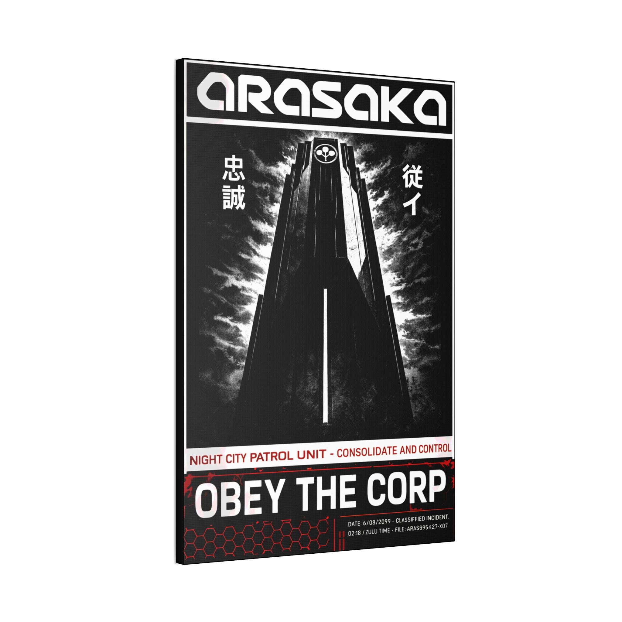 Cyberpunk 2077 Arasaka Obey the Corp Vertical Canvas Print | Night City ...