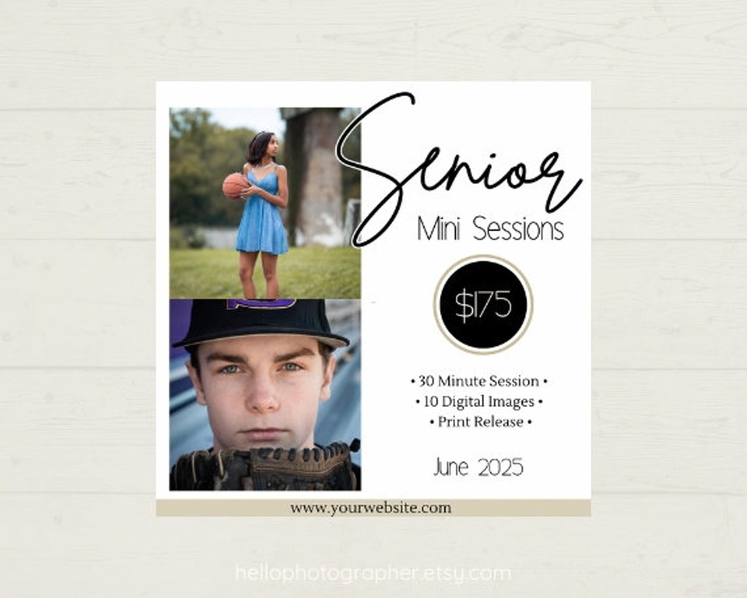Senior Mini Session Template for Canva, Fully Customizable Digital ...