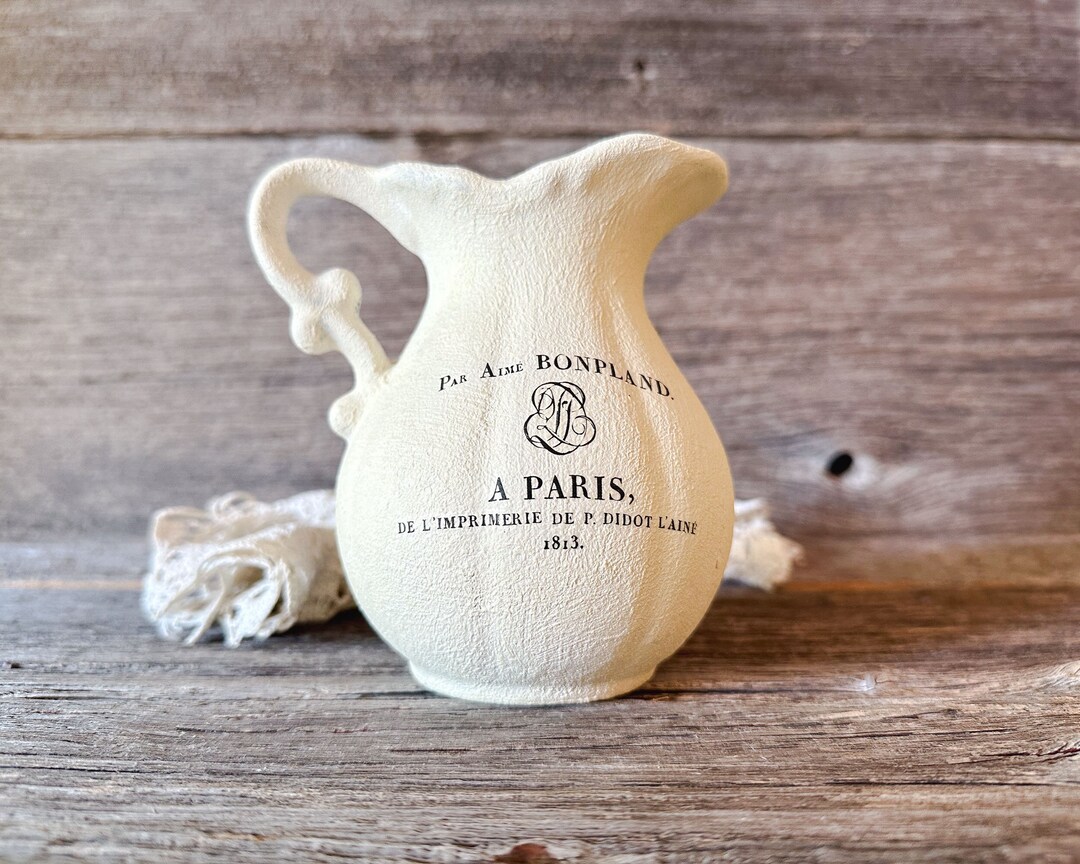 Small French Cottage Cream Pitcher With French Label, Scalloped Edge ...