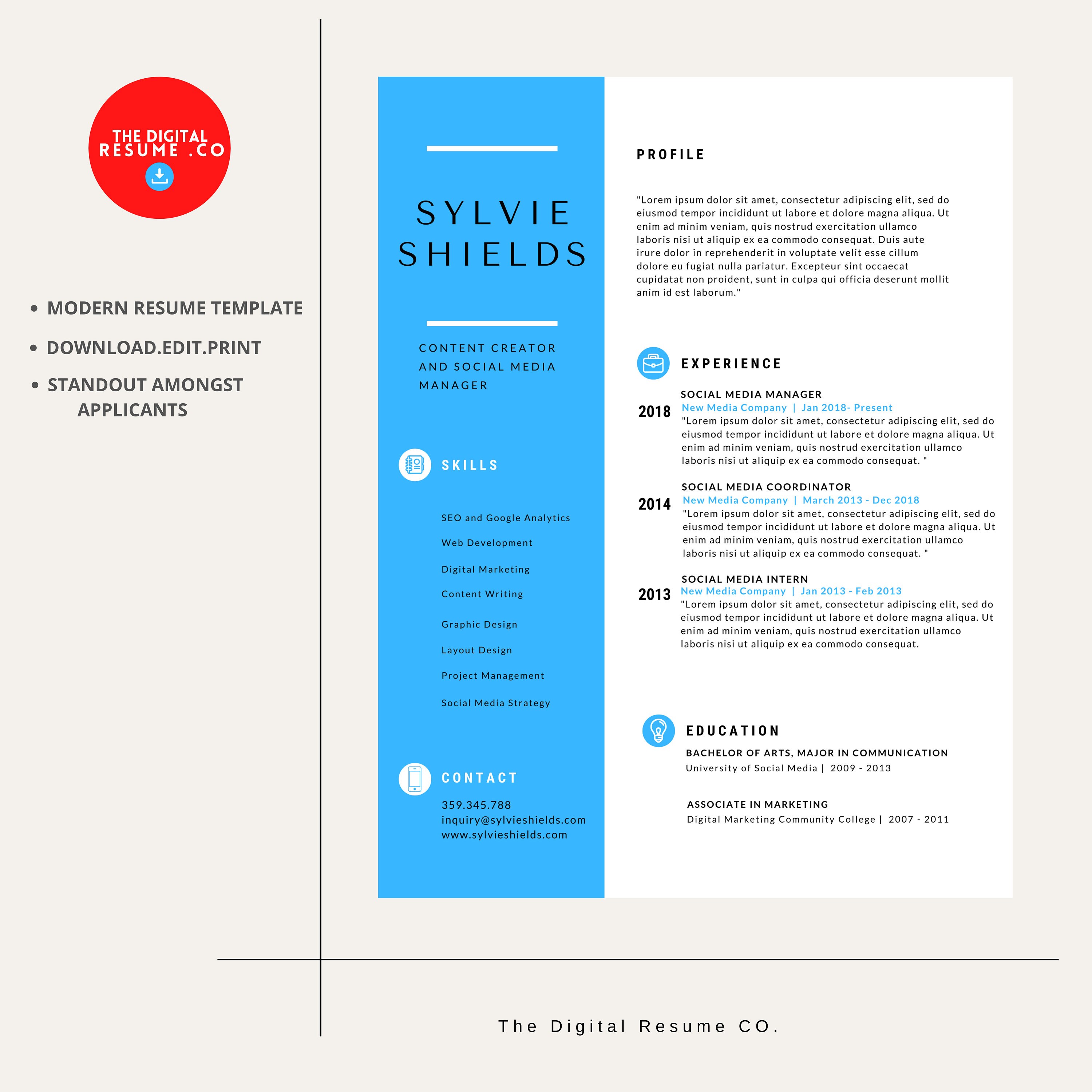Modern Resume Template | Unique Resume | Colorful Resume - Etsy