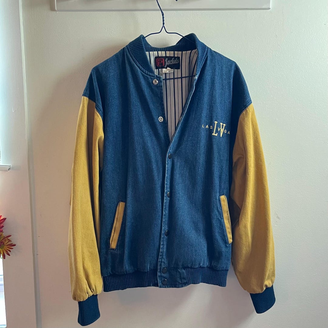Vintage Las Vegas Blue and Yellow Varsity Lined Jean Jacket - Etsy