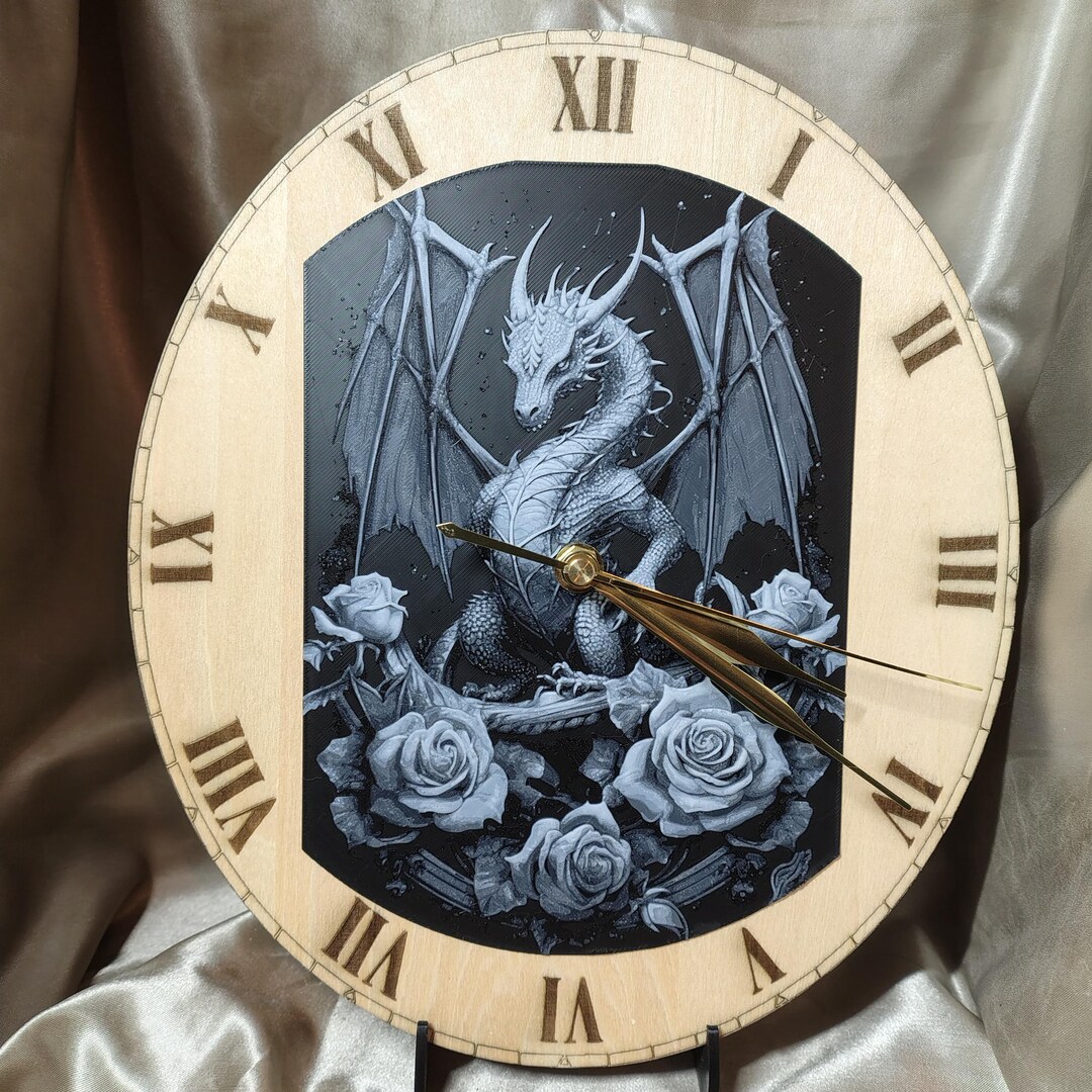 The Dragon and Roses. 3d Printed Picture Clock With Wood Surround - Etsy