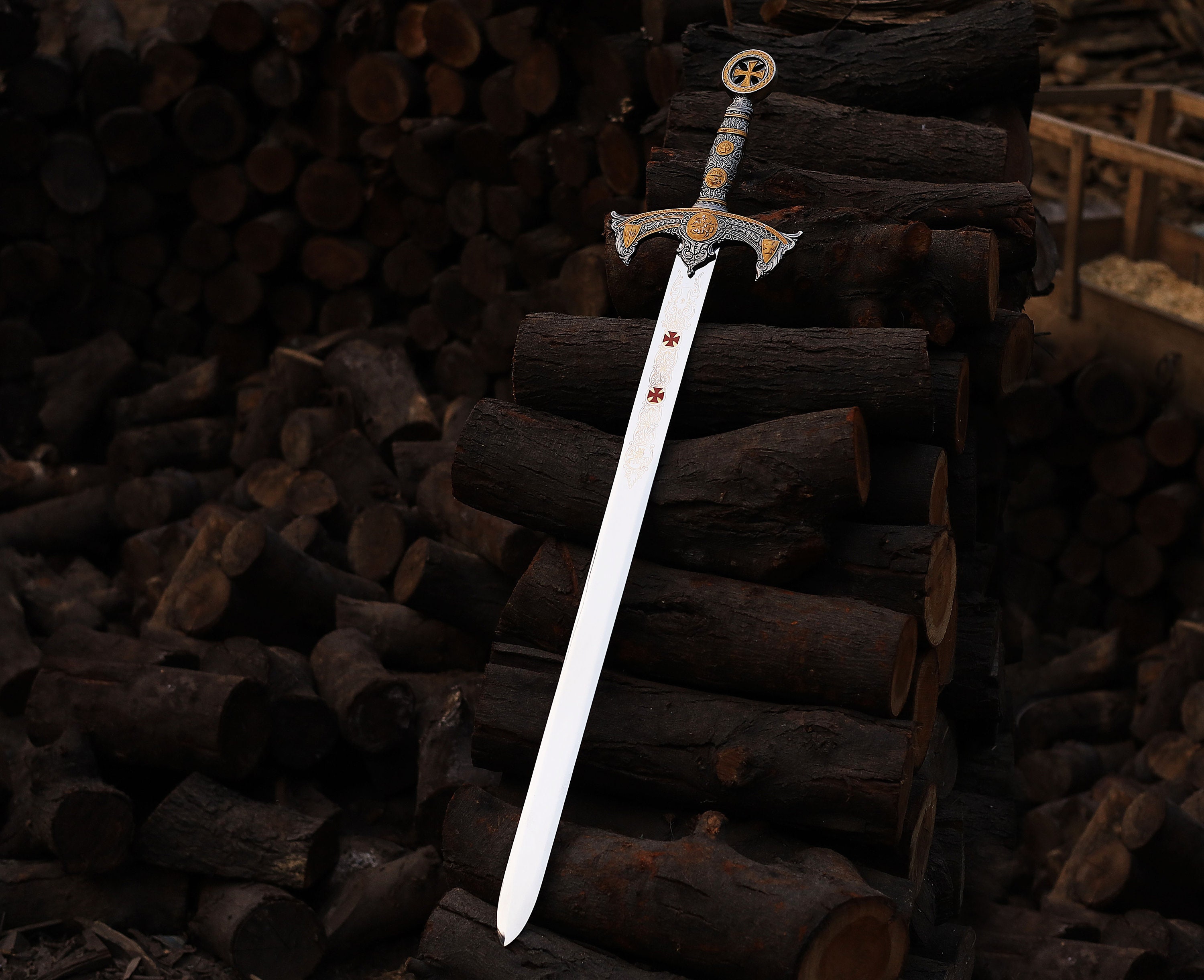 Handmade Templar Knights Sacred Holy Longsword Ornate Full Length Steel ...