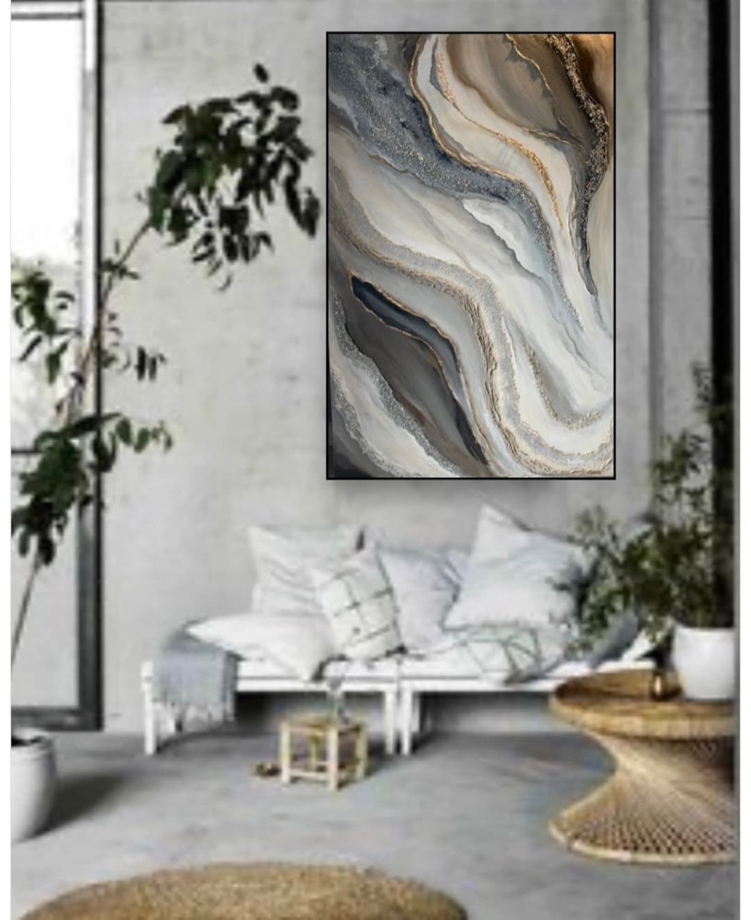Extra Large Abstract Painting, Neutral Colors Canvas Wall Art, White ...