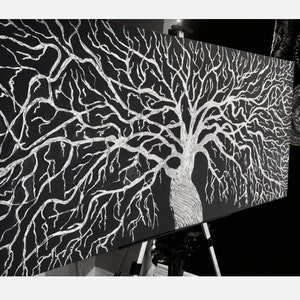 Large Black Silver Tree Painting With Texture Silver Living Room ...