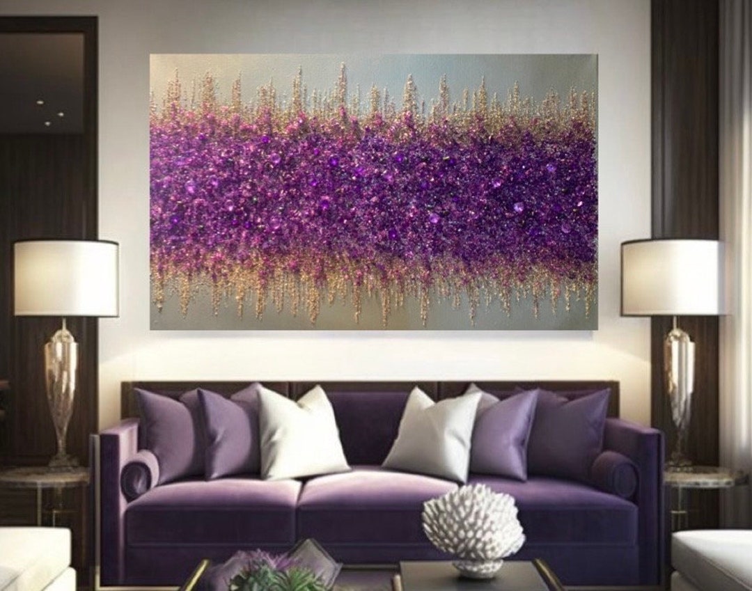 Silver Purple Gem Abstract Wall Art Silver Textured Wall Decor ...