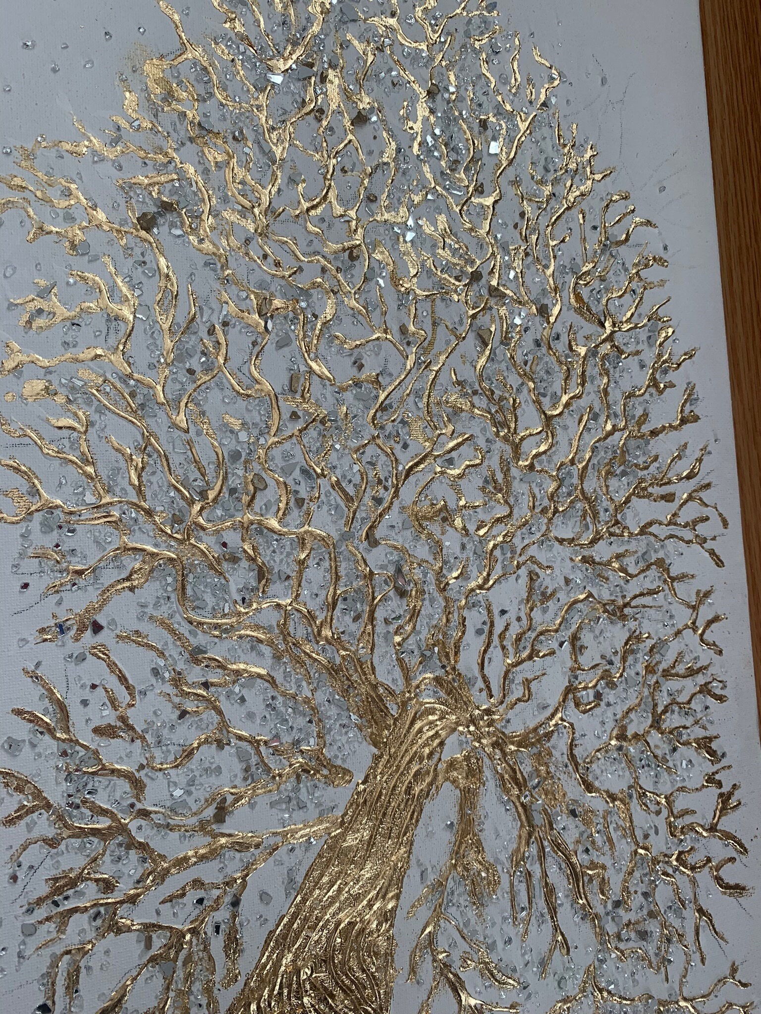 White and Gold Wall Art , White and Gold Tree Painting With Texture ...