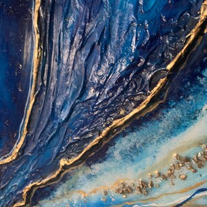 Large Dark Blue Gold Abstract Canvas Wall Art,resin and Textured Gold ...