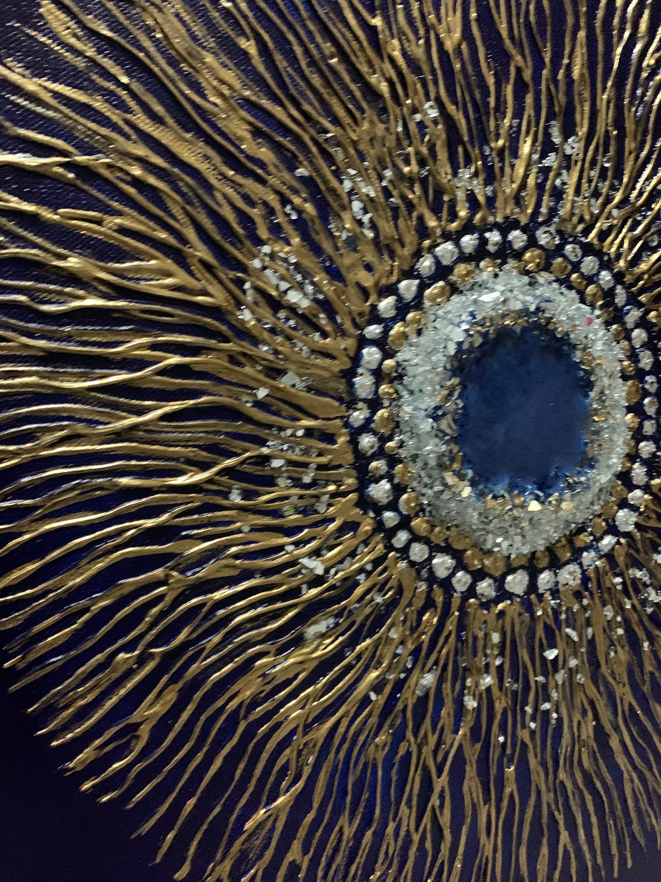 Dark Blue and Gold Abstract Wall Art , Minimalist Painting ...