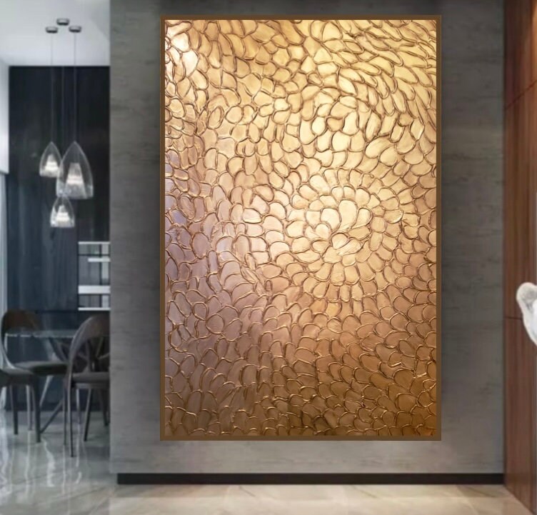 Large Abstract Textured Gold Wall Art, Abstract Bronze Gold Painting ...