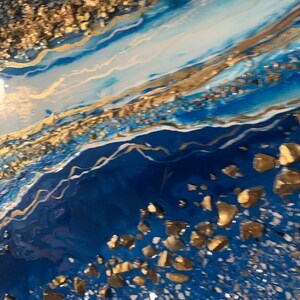 Large Dark Blue Gold Abstract Canvas Wall Art,resin and Textured Gold ...