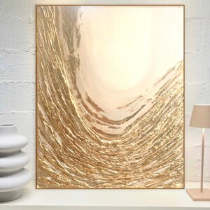 Large Crème Gold Textured Wall Art, Handmade Gold Contemporary Painting ...