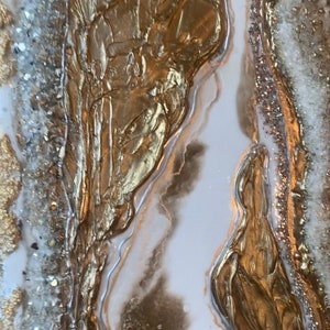 White & Gold Abstract Textured Wall Art With Crystals, Stones and High ...