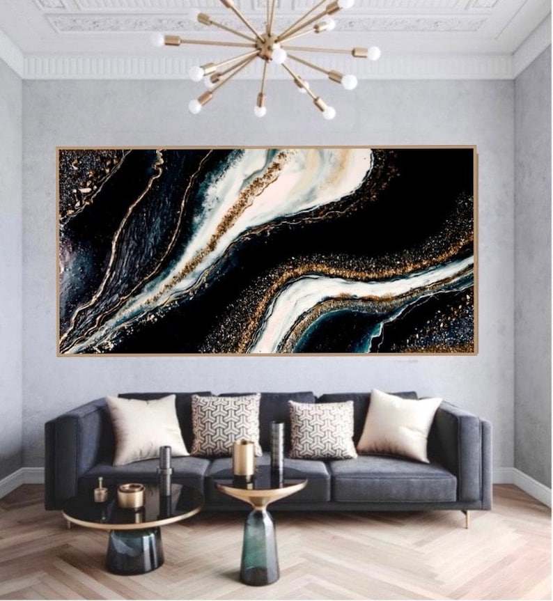 Large Black Gold Resin Wall Art,charcoal & Gold Resin Textured Painting ...