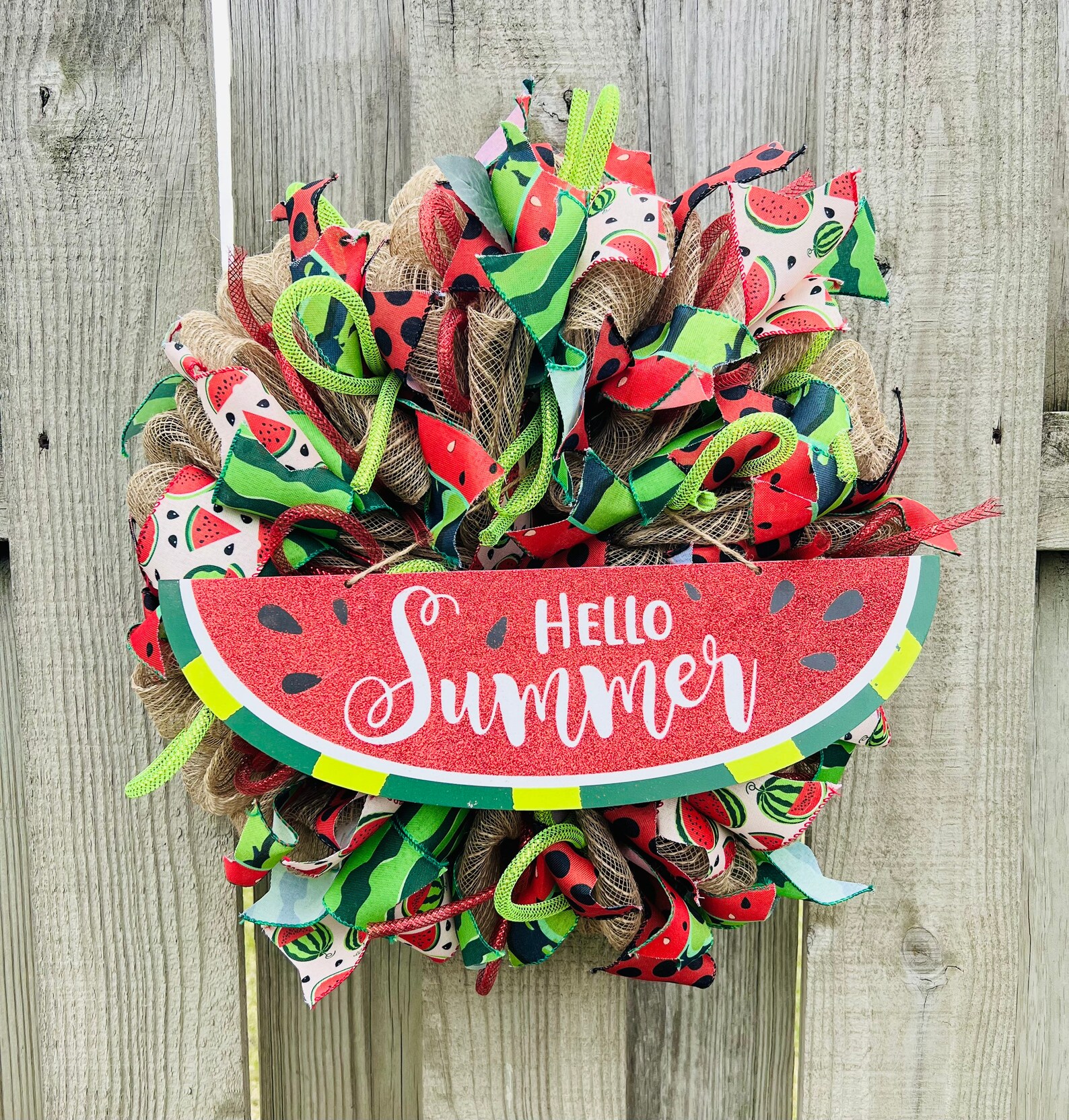 Hello Summer Watermelon Wreath Melon Decor Front Door Etsy
