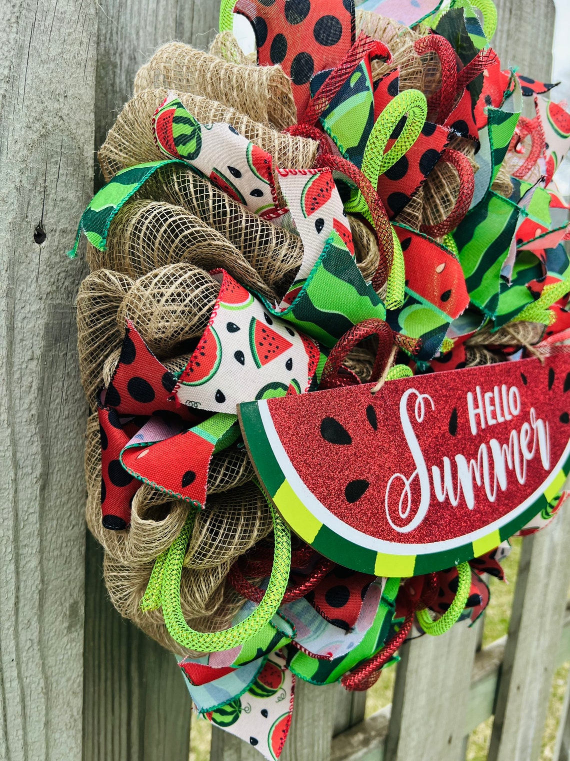 Hello Summer Watermelon Wreath Melon Decor Front Door Etsy