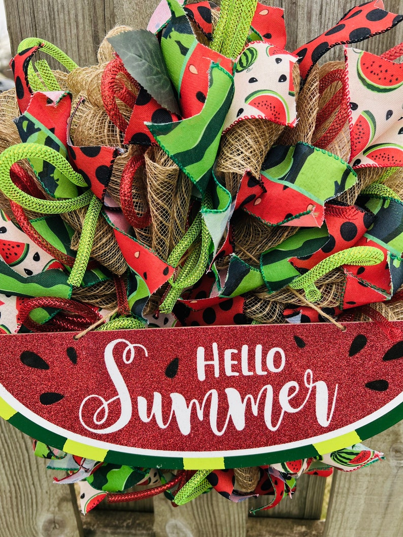 Hello Summer Watermelon Wreath Melon Decor Front Door Etsy
