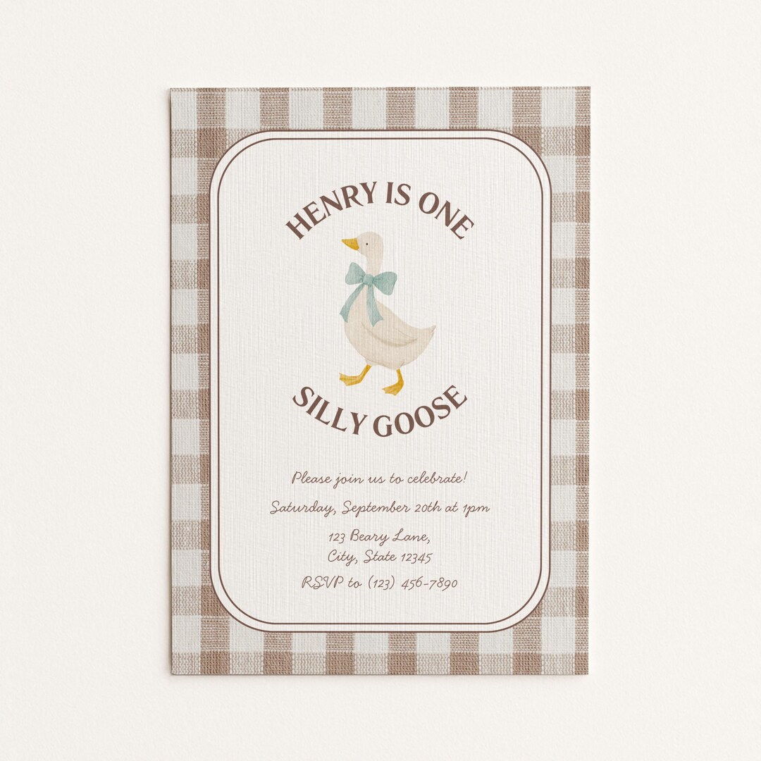 One Silly Goose First Birthday Party Invitation Template | Printable ...