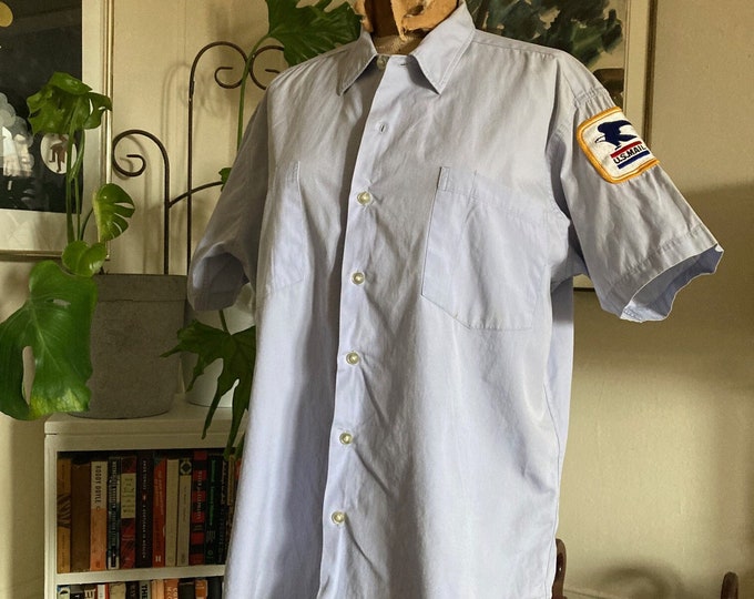 Vintage Pale Blue 60s USPS Mailman Shirt With Eagle Patch / 1960s US ...