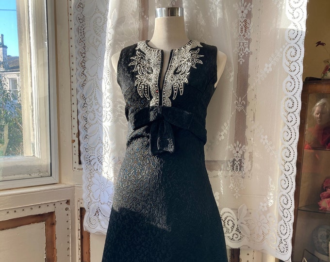 Black 60s Shift / Mad Men-style Black and Silver Cocktail Dress With ...