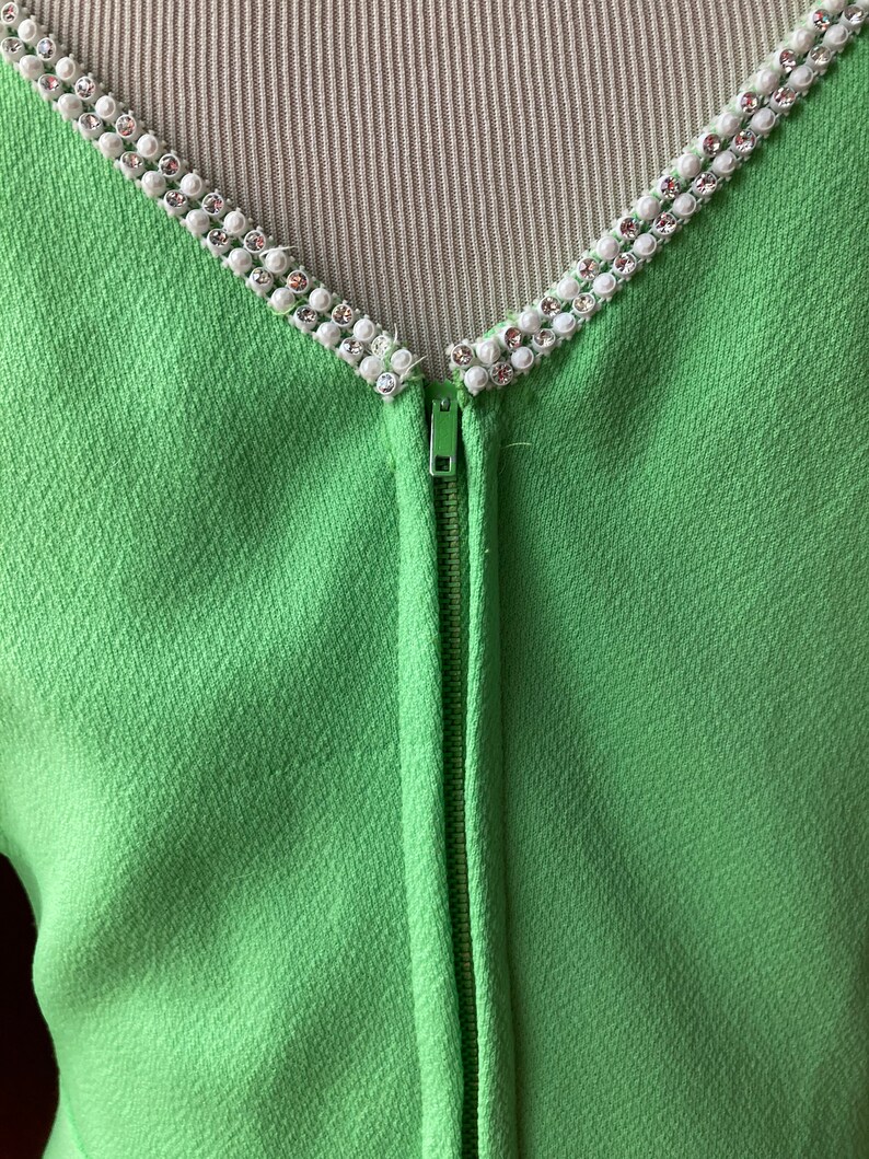 Green 70s Dress / 60s 70s Mad Men-style Bright Green Rhinestone ...