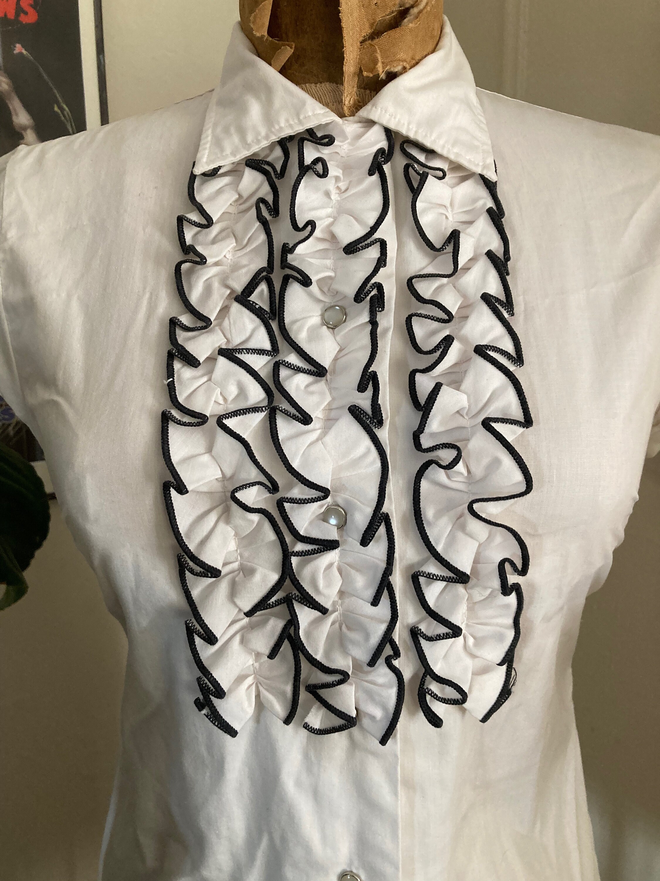 Vintage 60s Trail Ridge White Ruffle Front Blouse / White Western Style ...