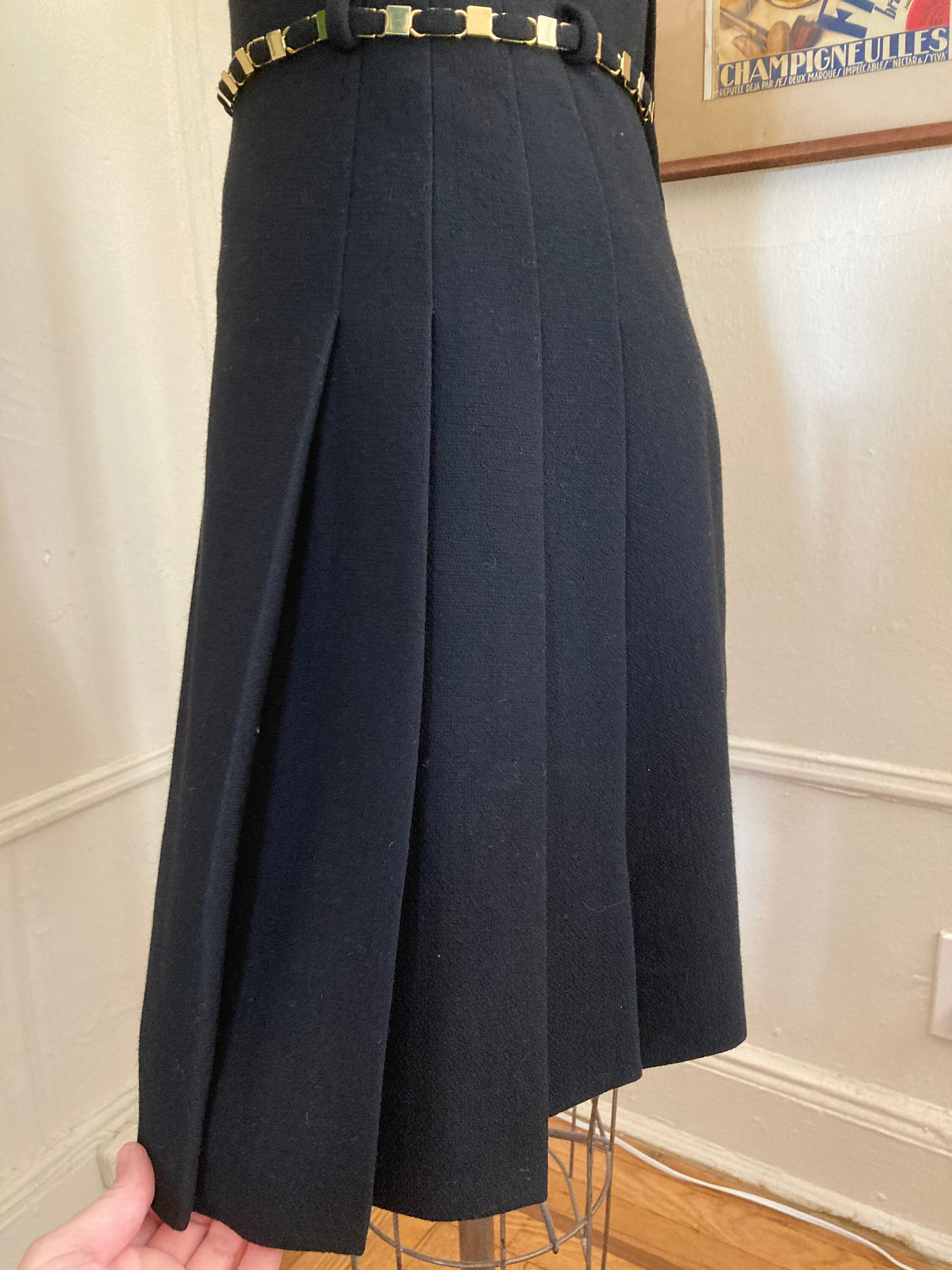 Black 60s Shift / Mad Men-style Black Cocktail Dress With Gold Details ...