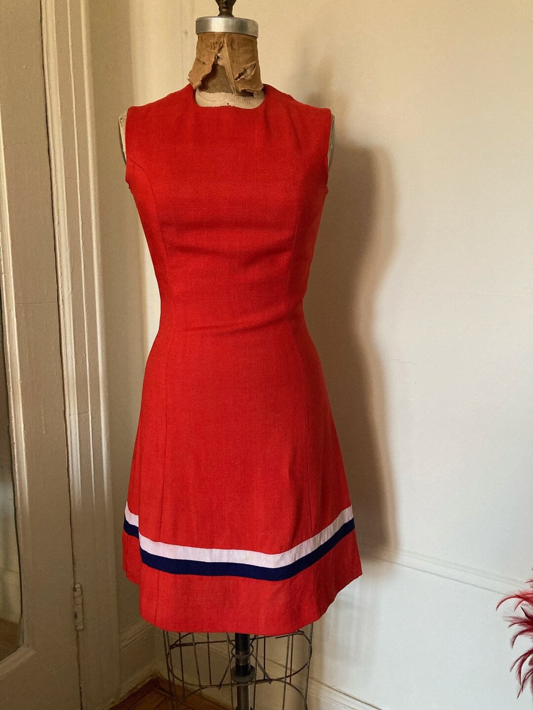 Red Shift Dress / Red White and Blue 60s Mod Scooter Dress / Red 60s ...