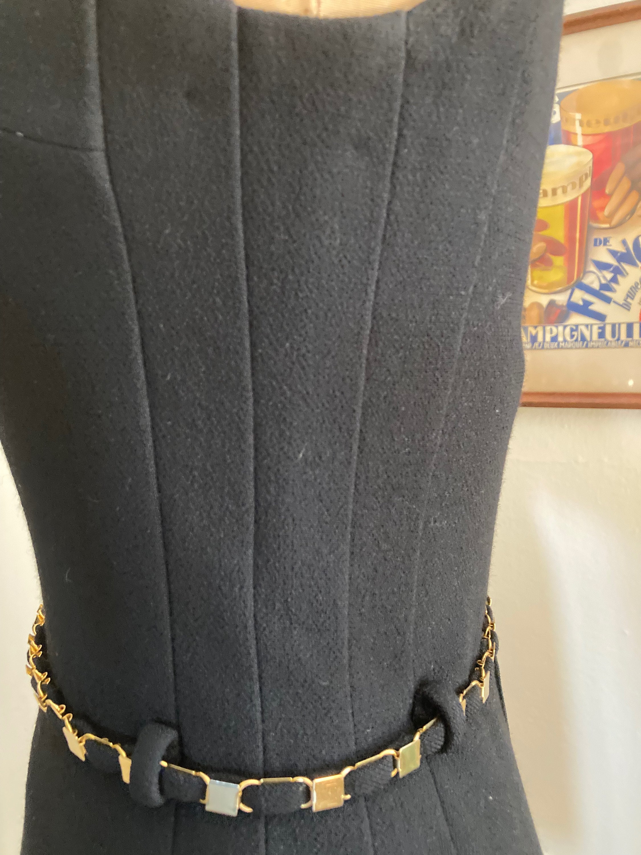 Black 60s Shift / Mad Men-style Black Cocktail Dress With Gold Details ...