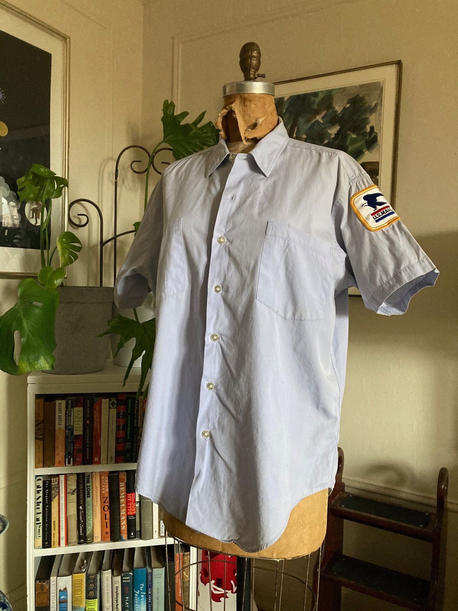 Vintage Pale Blue 60s USPS Mailman Shirt With Eagle Patch / 1960s US ...