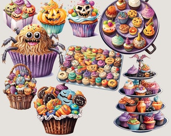 Halloween Cupcakes Clipart Mummy Cakes Witch Spooky Graveyard ...