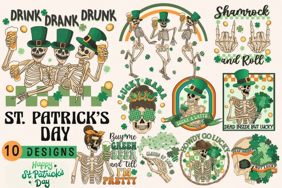 Skeleton St. Patrick's Day PNG Bundle 10 High-resolution Designs - Etsy