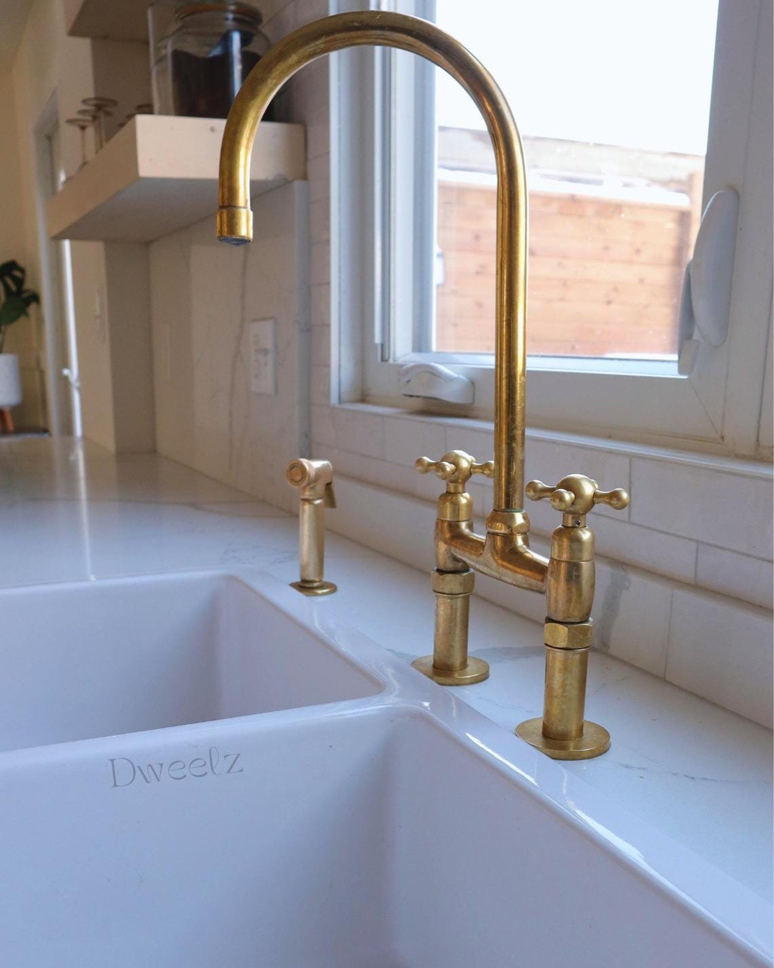 Unlacquered Brass Kitchen Faucet - Antique Style - Solid Brass Bridge ...