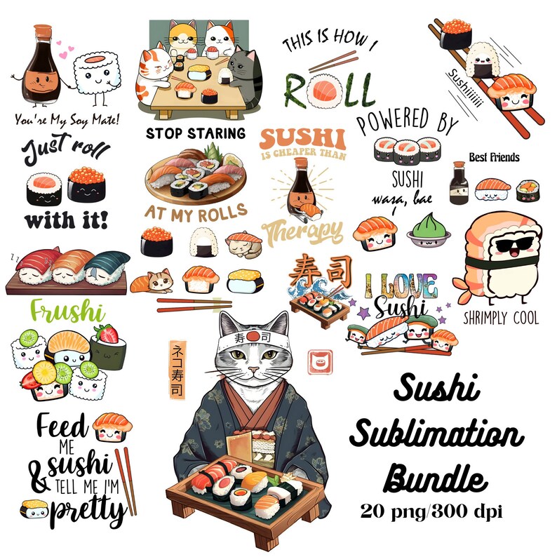 Sushi Sublimation Bundle PNG Files, Transparent Background, 300 DPI - Etsy
