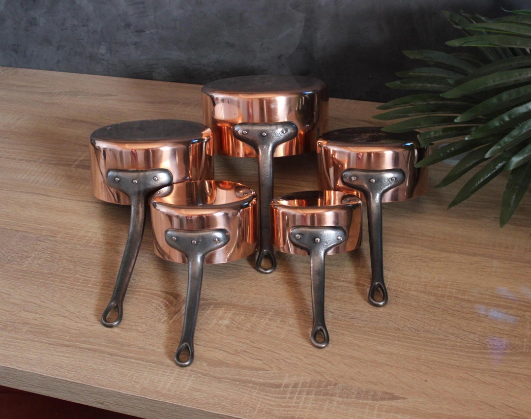 Vintage French Copper Cookware Set: Tin Lined Hammered Pans - Etsy