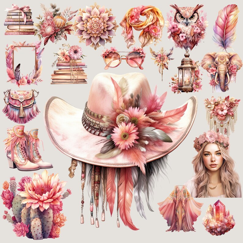 Watercolor Western Boho Clipart Bundle Boho Sublimation - Etsy