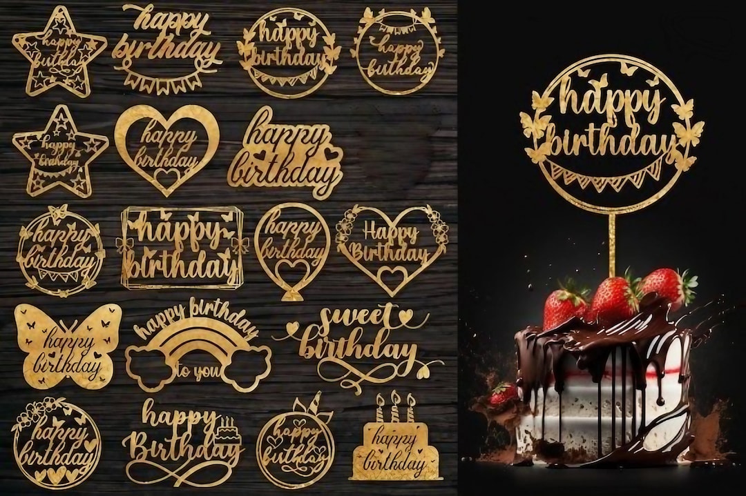Happy Birthday Cake Topper SVG Bundle - Etsy