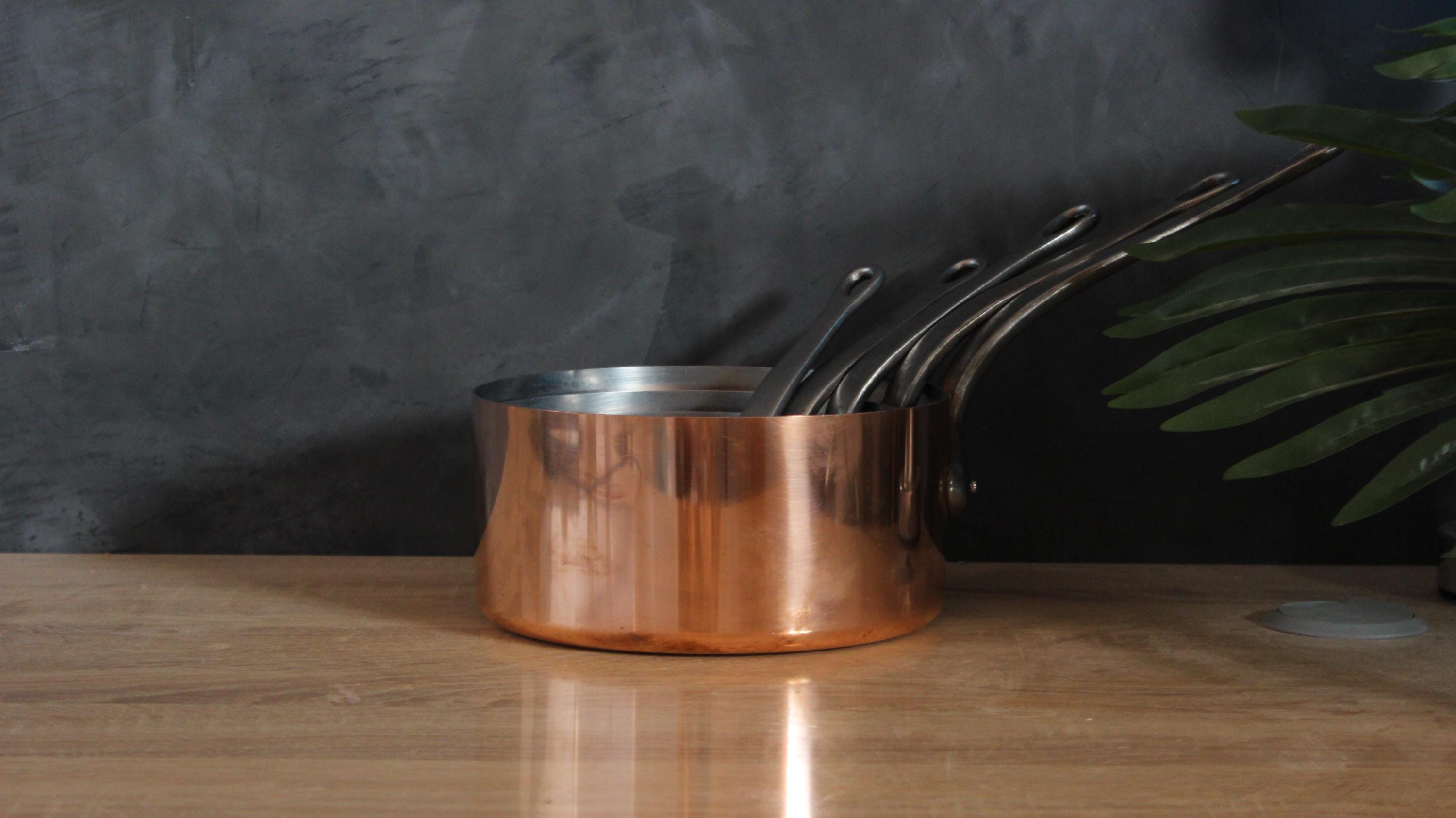 Vintage French Copper Cookware Set: Tin Lined Hammered Pans - Etsy