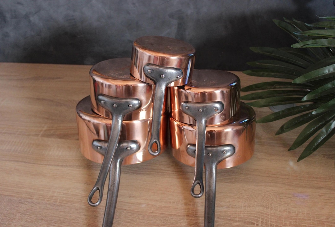 Vintage French Copper Cookware Set: Tin Lined Hammered Pans - Etsy