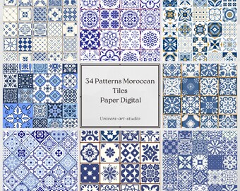 Moroccan Digital Paper: BLUE MOROCCAN Tiles Retro Seamless Scrapbook ...