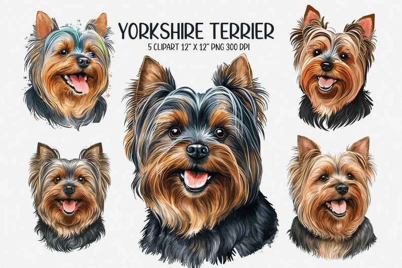 Watercolor Yorkshire Terrier Clipart Set Digital Download Cute Dog ...